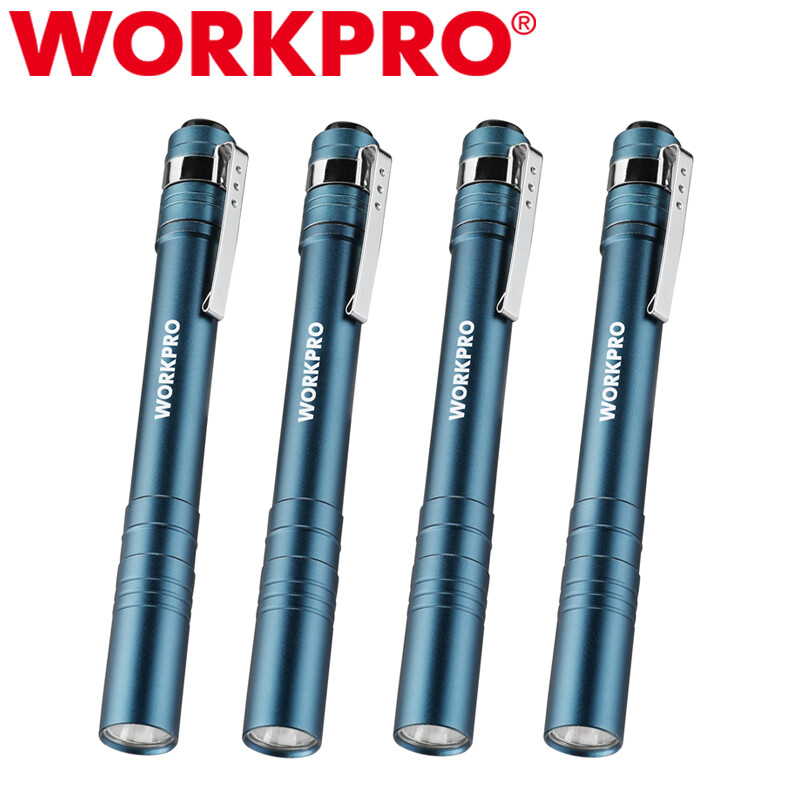 WORKPRO 4PC LED Pen Light Set Aluminum Handheld Pocket Torch Penlight ...