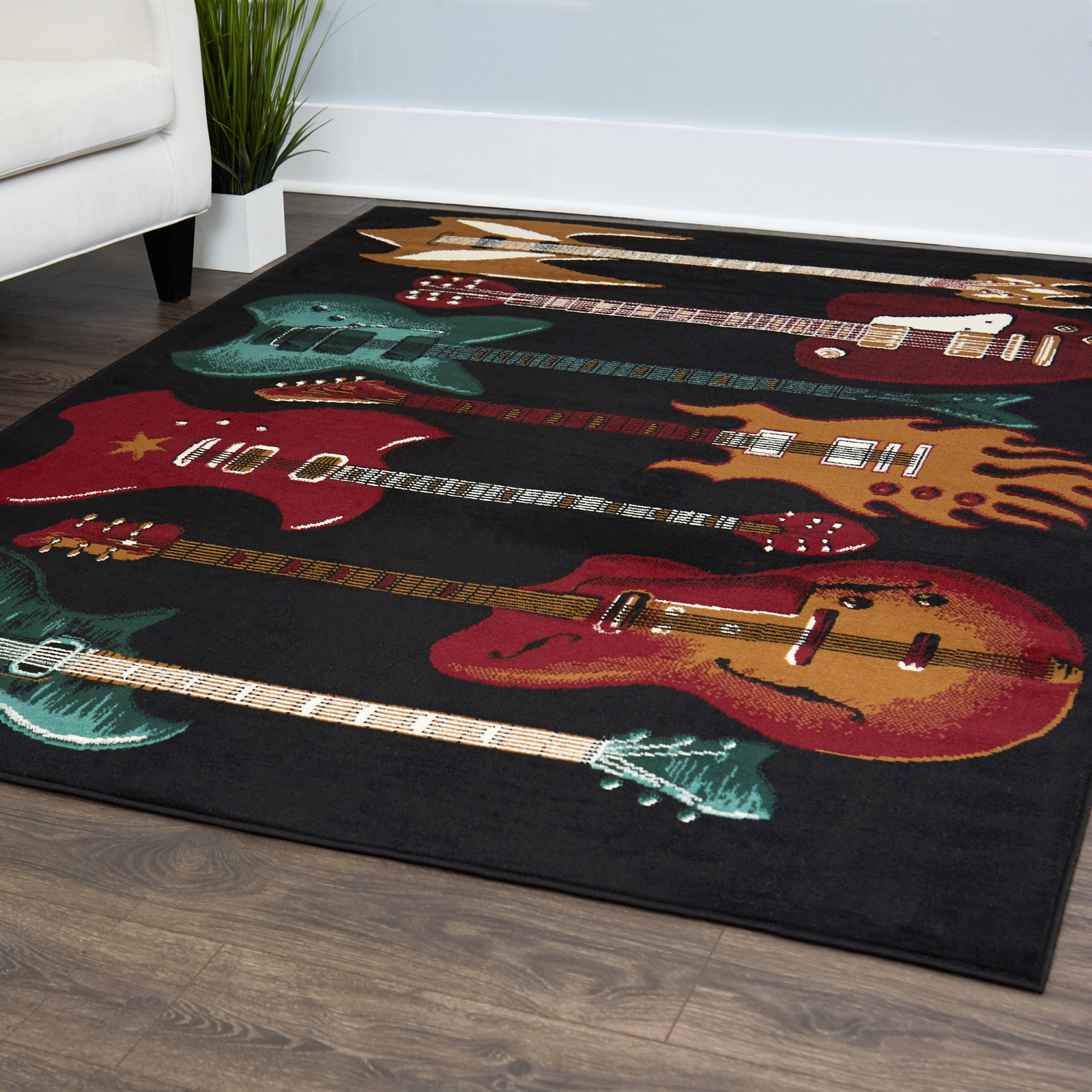 Acoustic Guitar Black Area Rug Red Fender Carpet New - Actual 3' 7" x 5 ...