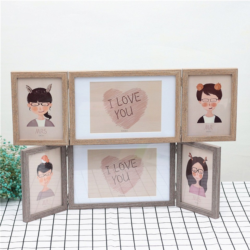 6 Inch Wooden Photo Frame Tri-fold Couples Home Desktop Decoration ...