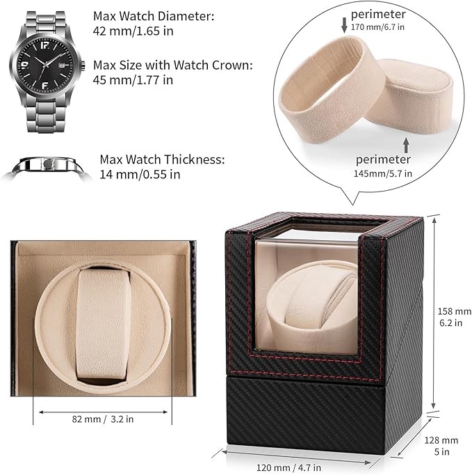 Automatic Rotation Single Watch Winder Box Leather Storage Display Case ...