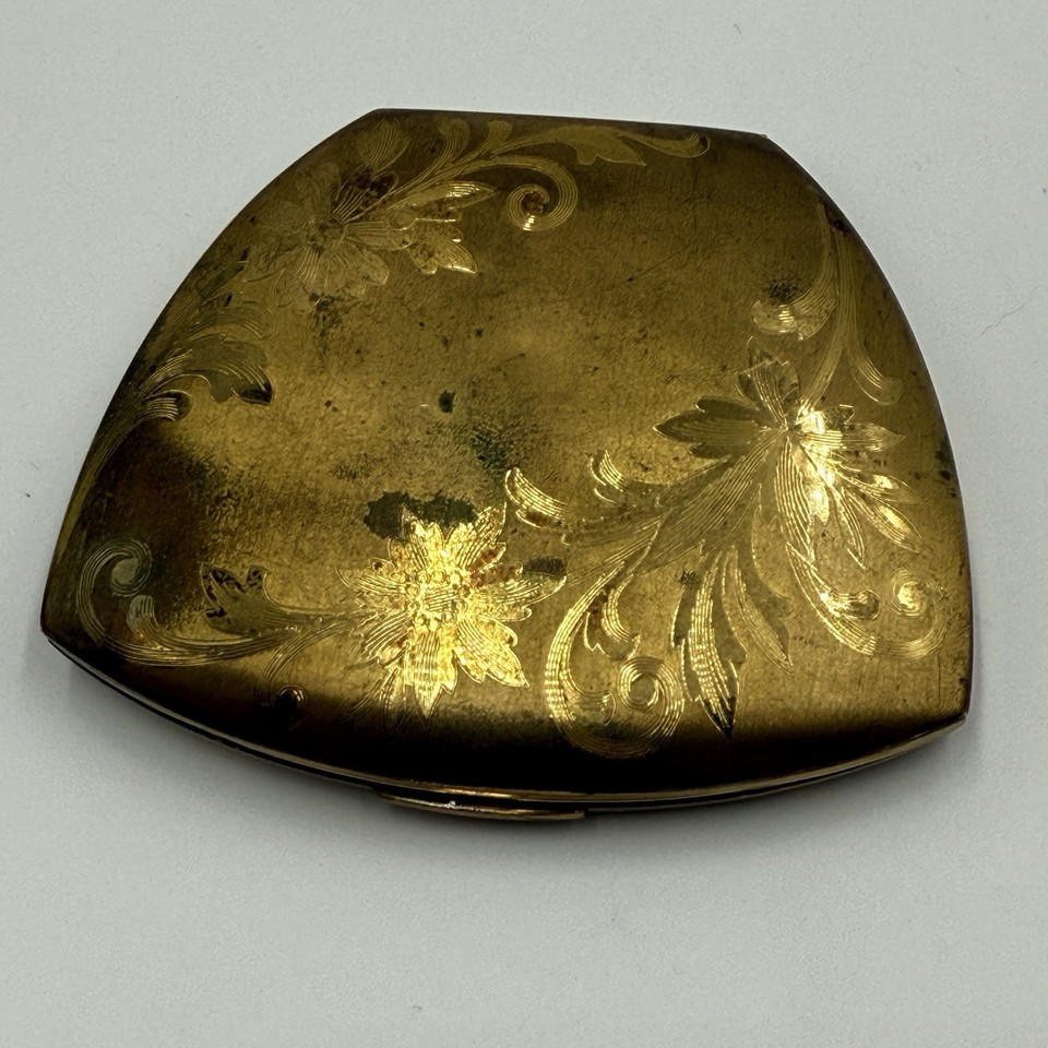 Elgin American Vintage Clamshell Compact With Mirror Gold Tone Floral ...