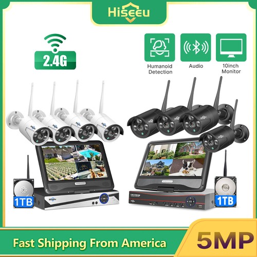 Hiseeu 5MP NVR 2.4G WiFi Security Camera 10Channel CCTV System Audio ...