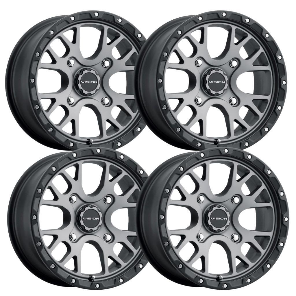 (Set-4) Vision ATV 545 Rocker 14x7 4x156 13mm Satin Grey Wheels Rims 14 ...