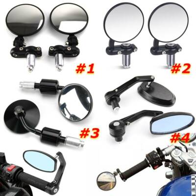 Cafe Racer Black Round Motorcycle 7/8" End Bar Side Mirrors For Honda ...
