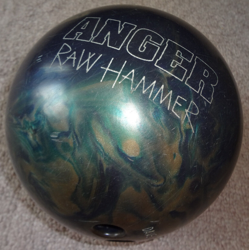 HAMMER ANGER RAW 13 lb 12.7 oz BOWLING BALL USA TEAL BLUE COPPER PEARL ...