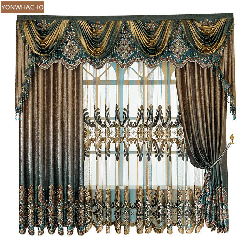 Luxury Thick velvet Flannel coffee cloth blackout curtain valance drape ...