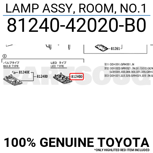 8124042020B0 Genuine Toyota LAMP ASSY, ROOM, NO.1 81240-42020-B0 | eBay