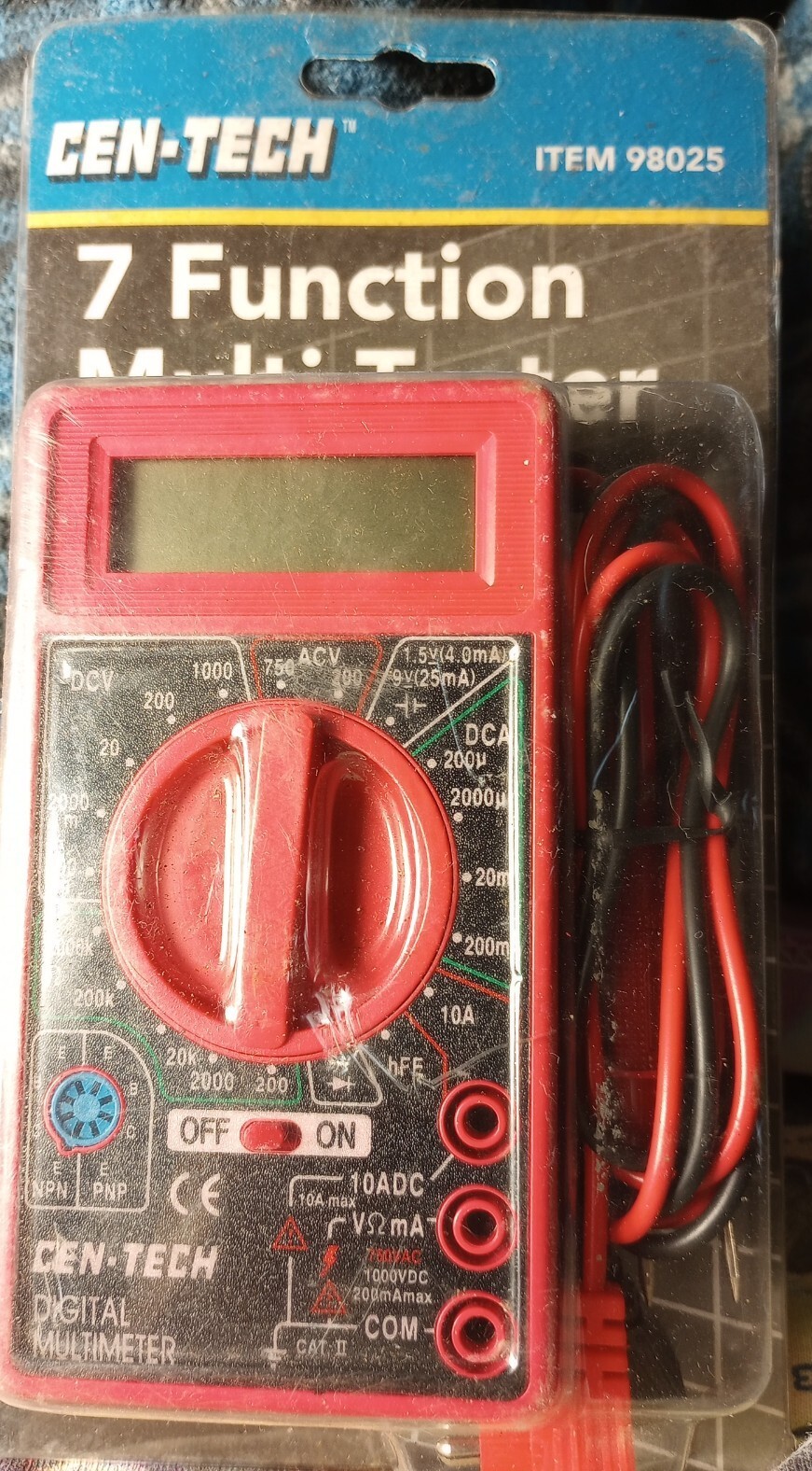 Cen-Tech 7 Function Red Electrical Digital Multimeter With Leads -NEW ...
