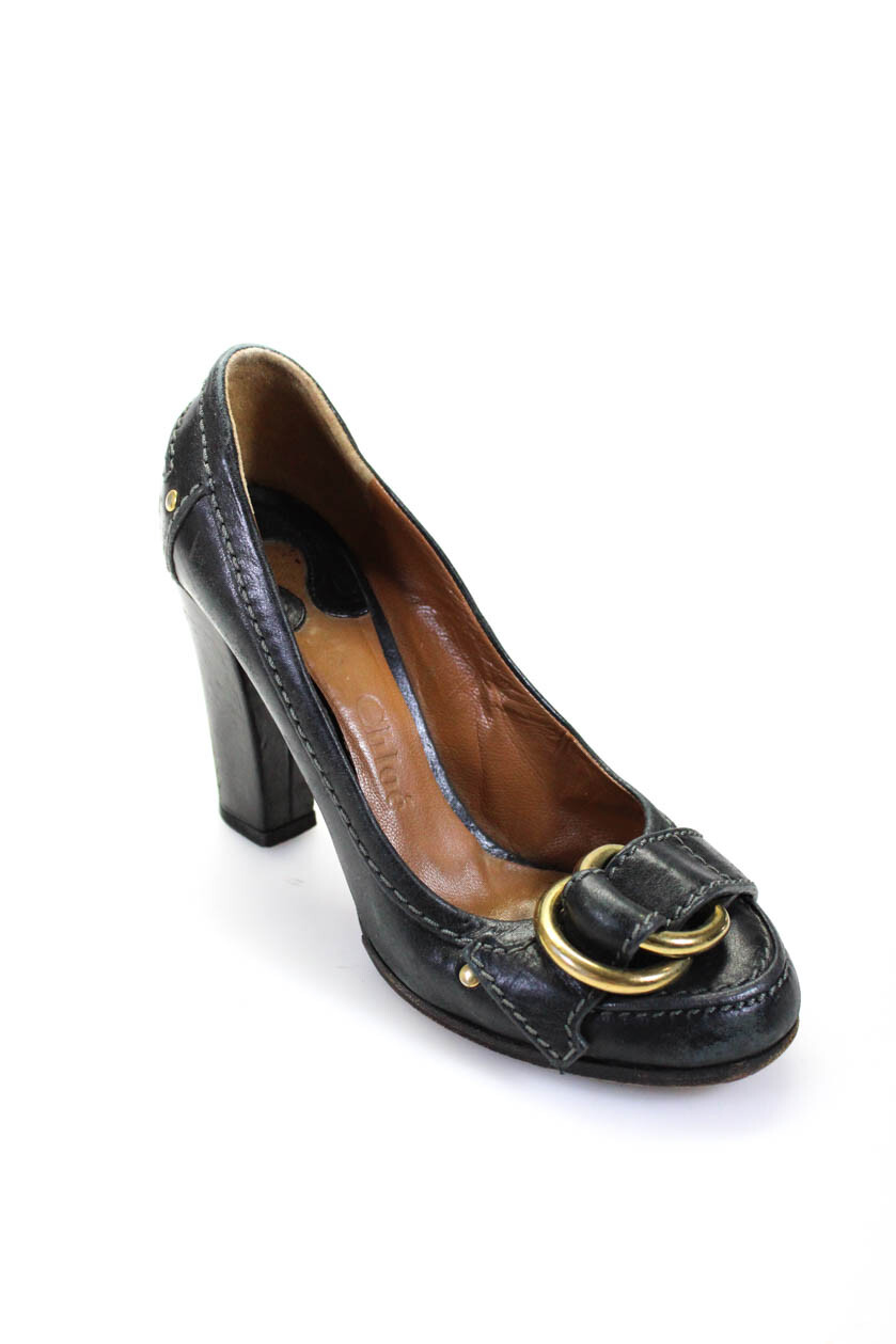 Chloe Womens Leather Double D Ring High Block Heel Pu… - Gem