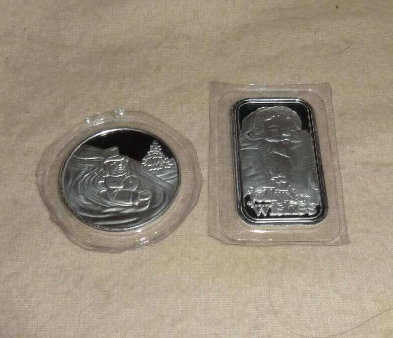 2019 SANTA & FROSTY THE SNOWMAN 999 Fine Silver Postal Express Mint Bar ...