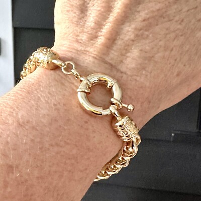 18k Yellow Gold Plated Thick Sheared Rolo Large Spring Ring 8” Long ...