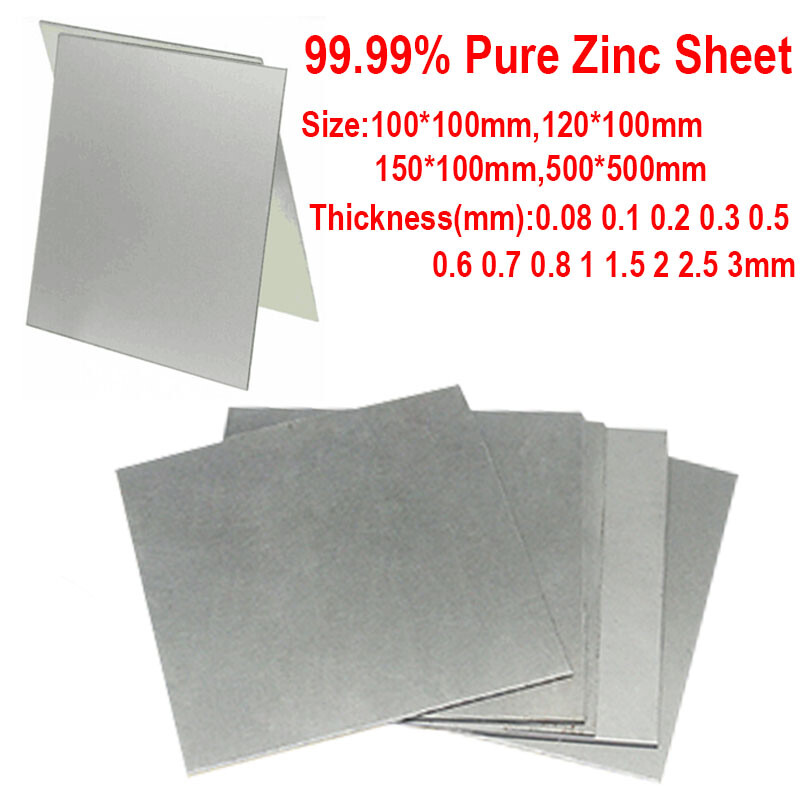 Pure Zinc Zn Sheet Foil Plate 0.08 0.1-3mm 100*100 120*100 150*100 500 ...