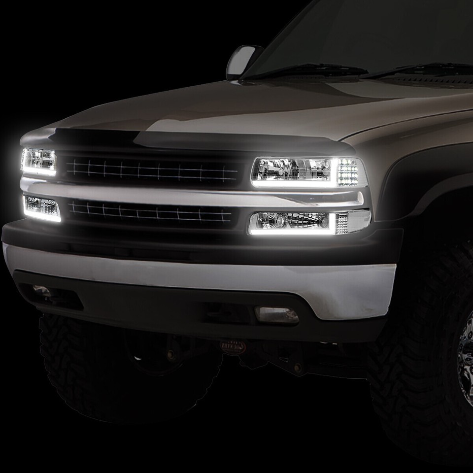[LED DRL]For 99-02 Chevy Silverado 1500 2500 HD Headlight+Bumper Lamps ...