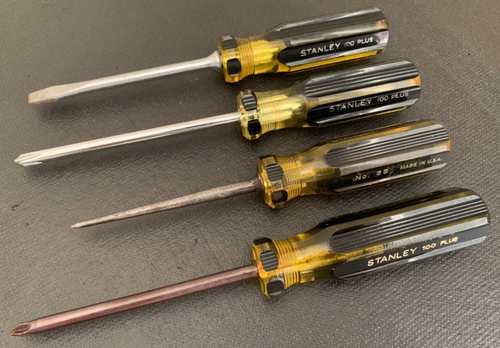 Lot of 4 Stanley 100 Plus Phillips Slotted Screwdrivers Scratch Awl Etc ...