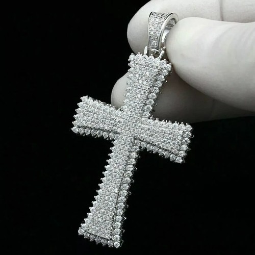 2Ct D/VVS1 Diamond Pave Cross Pendant 14k White Gold Over Women ...