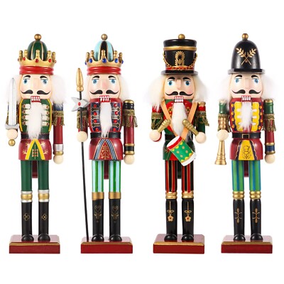 4PCS Christmas Nutcrackers Ornaments Set, Traditional Painted Wooden ...