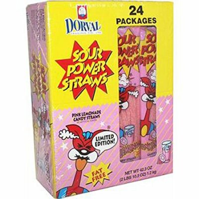 Sour Power Straws Pink Lemonade, 24 Count (SUGAR CANDY - REGULAR SIZE ...