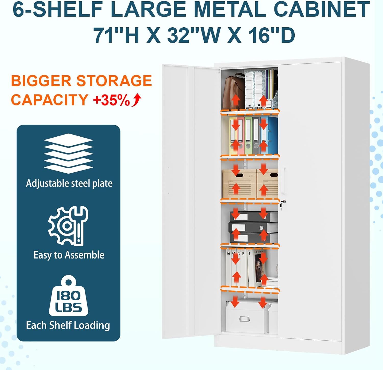 6-Tier Metal Storage Cabinet 71"H Large-Capacity Cabinet for Home ...