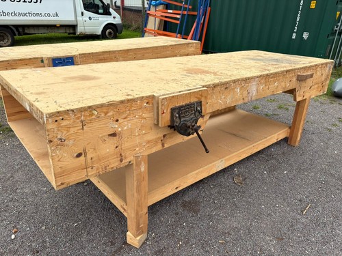 Pair of Large Wooden Workshop Benches Tables Joiners Carpentry 3 Metres ...