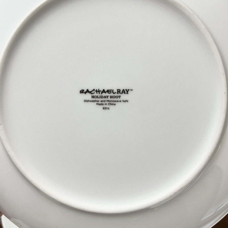 Rachael Ray HOLIDAY HOOT Salad Plates 8” Owl Christmas Tree Wreath ...