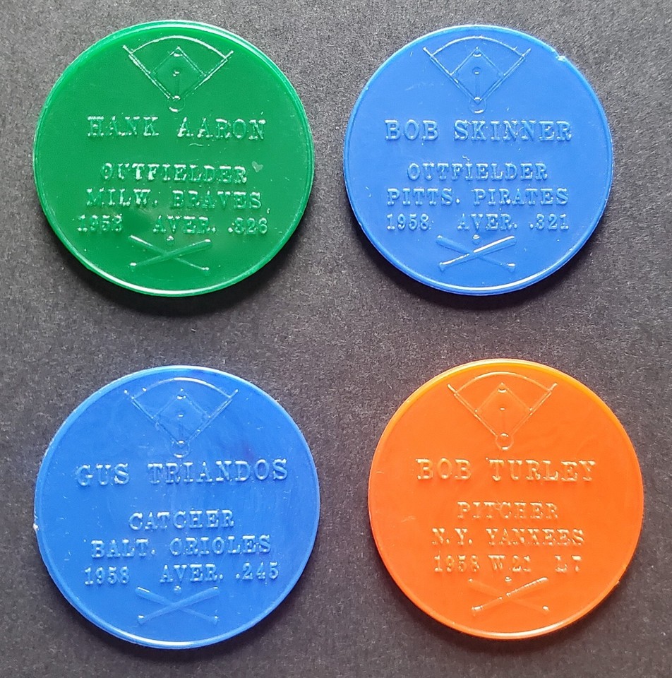 4 DIFFERENT RARE 1959 Armour Baseball Coins ( 3 DIFF. Colors ) incl ...