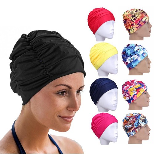 Free size Long Hair Protect Elastic Nylon Turban Pool Bathing Hats ...