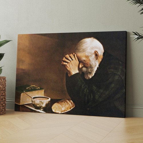 Grace - Old Man Praying Over Daily Bread Bible Christian Canvas Wall ...