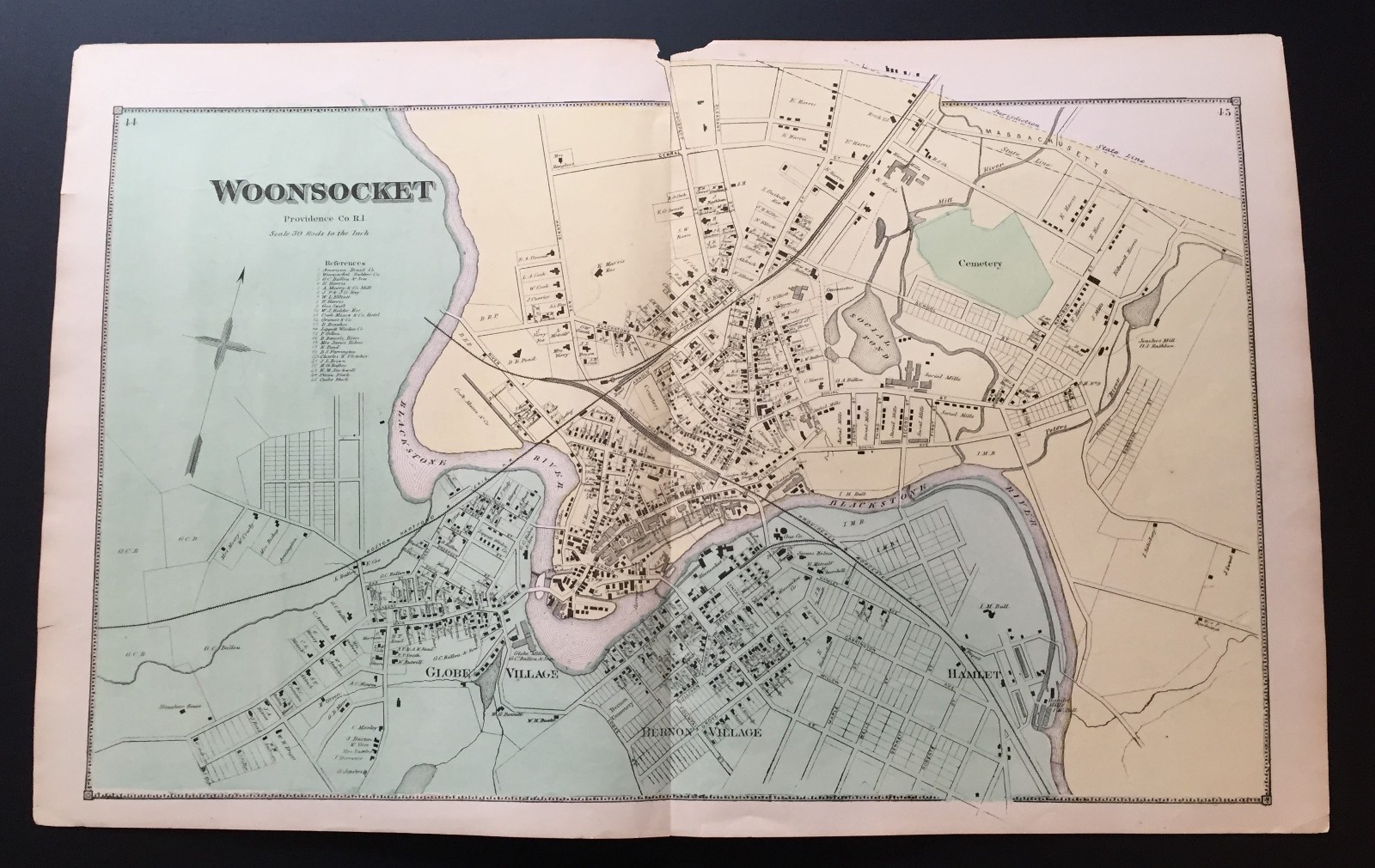 Woonsocket, Rhode Island 1870 Map | eBay