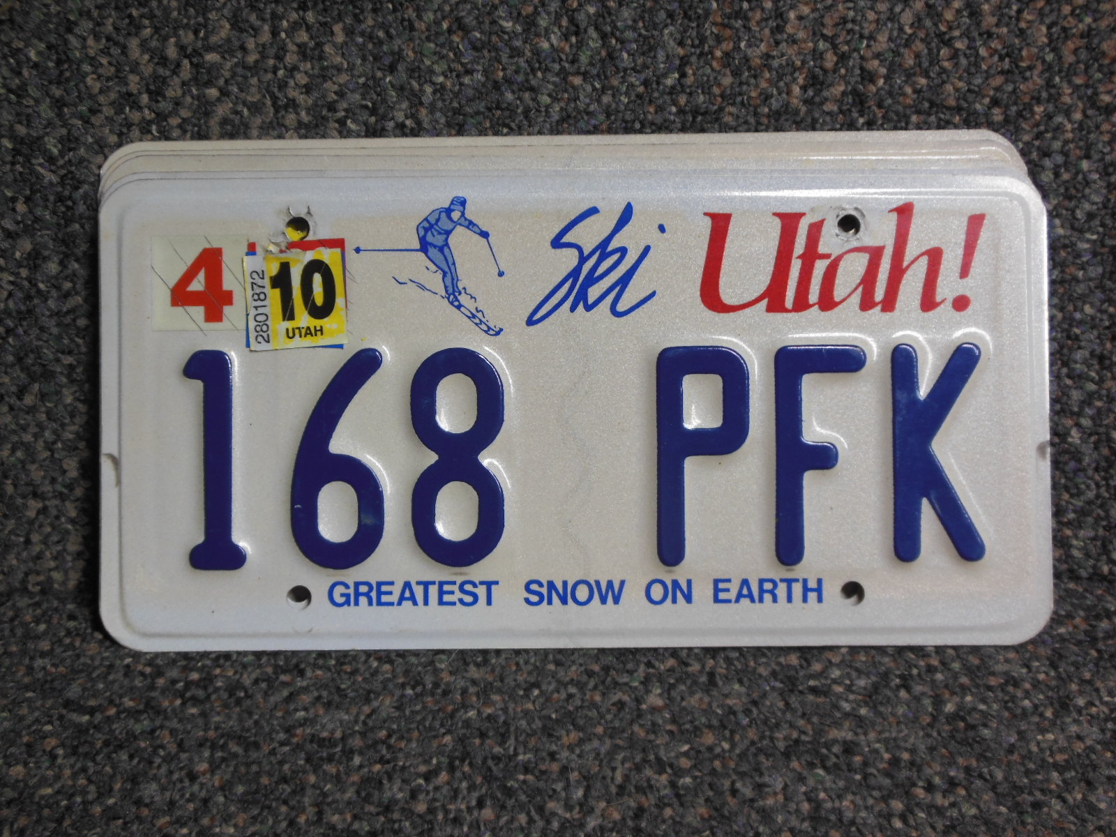 168 PFK = April 2010 Ski Utah Greatest Snow On Earth license plate | eBay