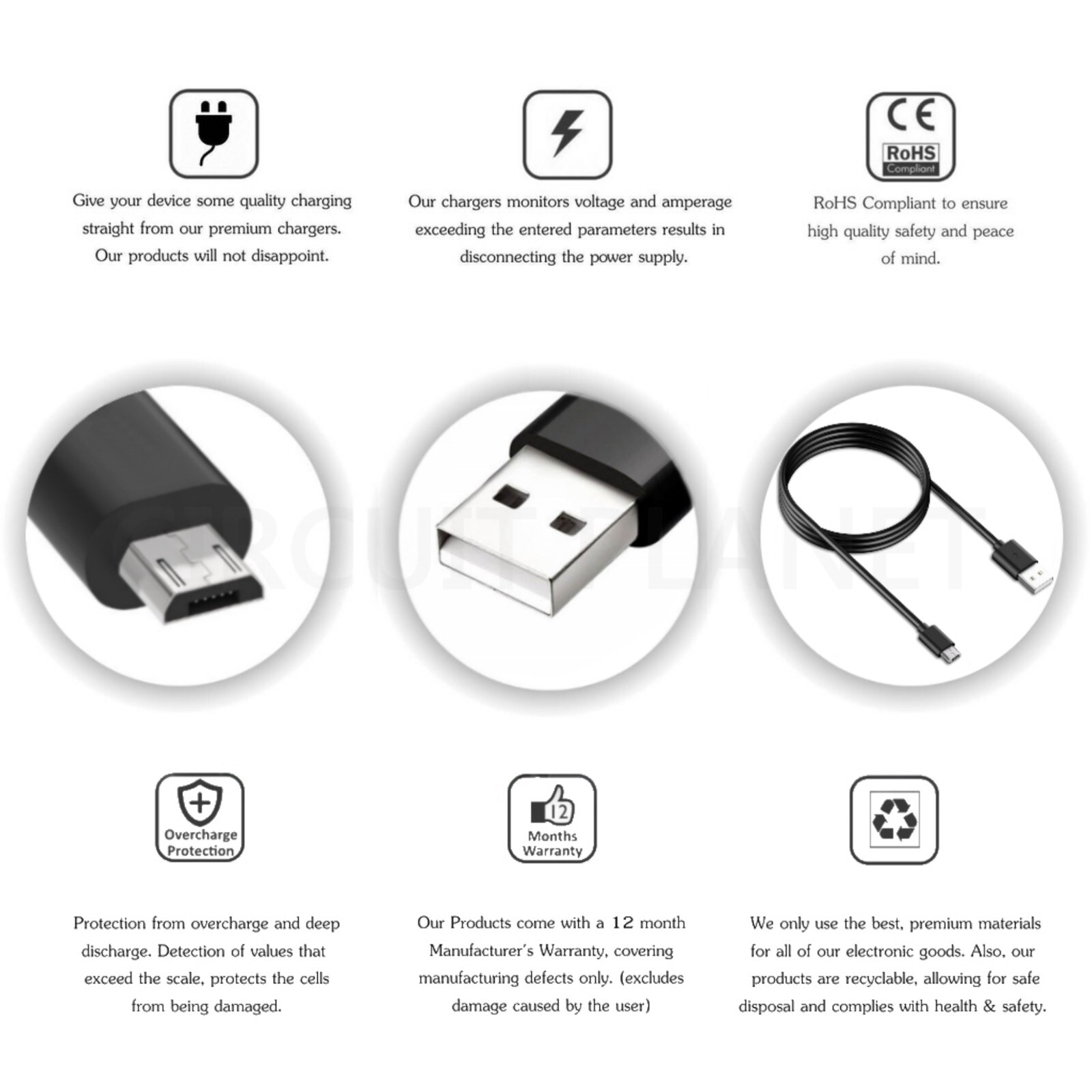 Micro USB Cable Charger For Android Phone Data Sync Fast Charging Lead ...