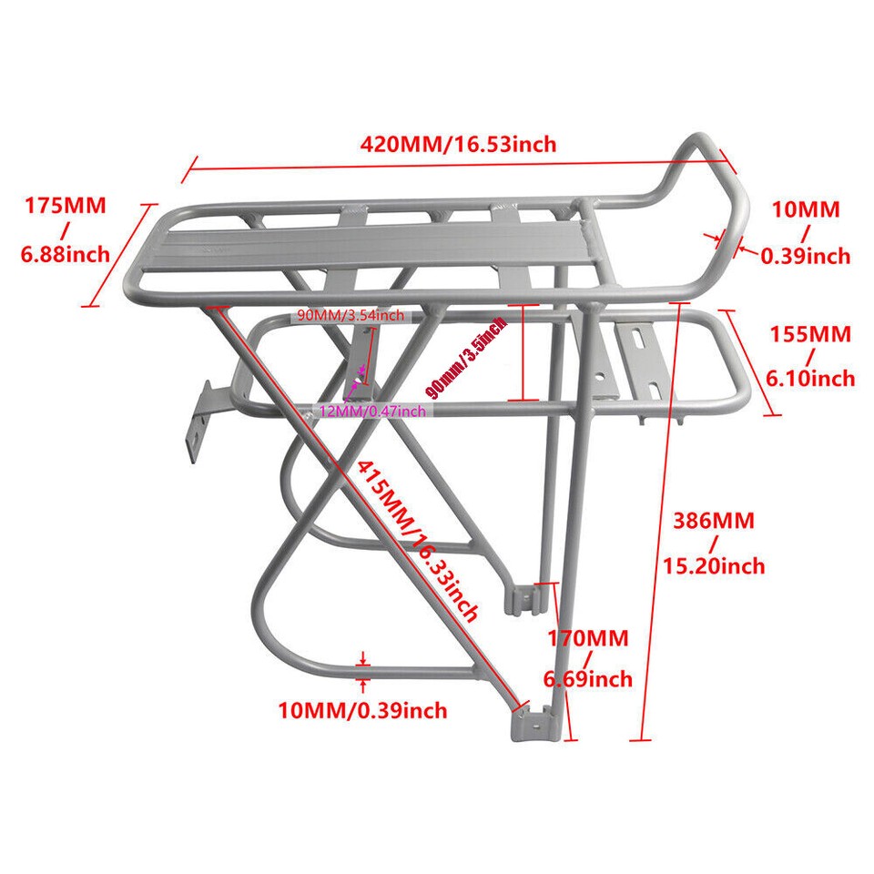 Rear Rack Holder Frame Carrier Tail Seat For E-Bike Electric Bike 48V ...