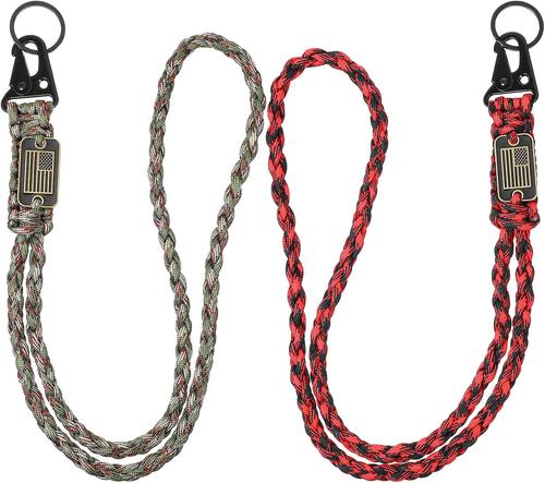 2 Pcs Heavy Duty Braided Paracord Lanyard Keychain with USA Flag ...