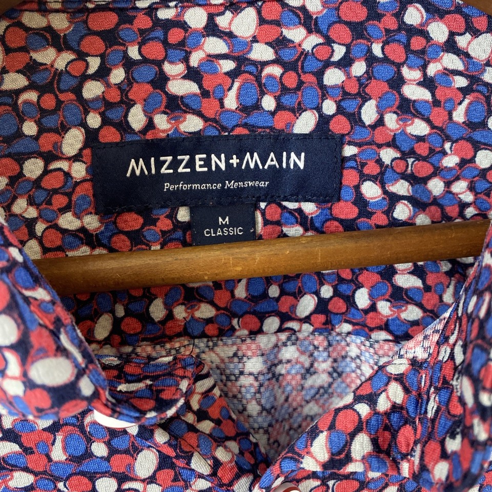 Mizzen Main Shirt M Blue Pink Allover Print Button Up Performance ...