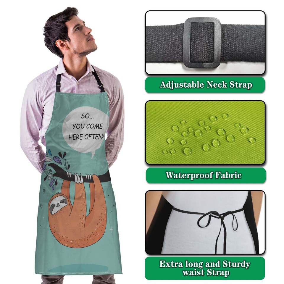 27x31 inch Cute Sloths Funny Chef Apron Waterproof Kitchen Apron for ...