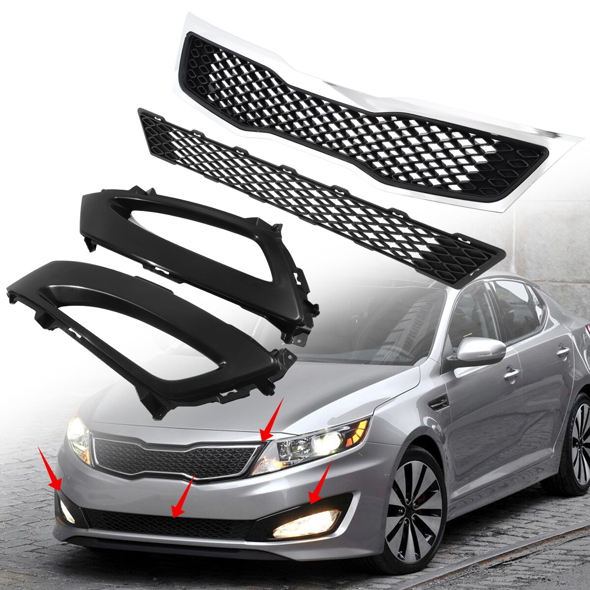 For 2011 2012 2013 Kia Optima LX EX Front Upper Lower Grille w/ Fog ...