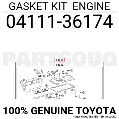 0411136174 Genuine Toyota GASKET KIT ENGINE 04111-36174 | eBay