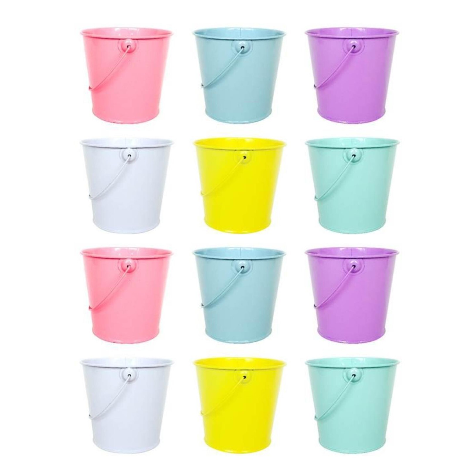 6/12/24pk Small Metal Bucket Pastel Colour Mini Tin With Handle Easter ...