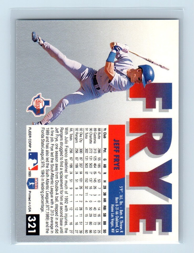 1993 Fleer Jeff Frye Texas Rangers #321 | eBay
