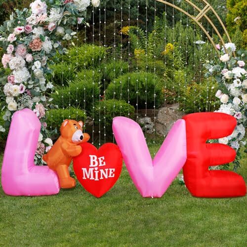 AerWo 9FT Long Valentines Inflatables Love Letters with Lovely Bear LED ...