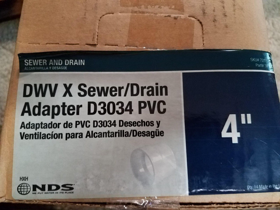 14 Count NDS 3P16 4INDWVX4SD 30 Adapter DWV X Sewer Drain D3034 4" PVC ...