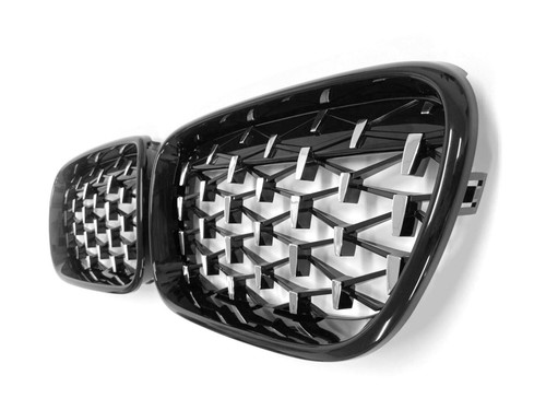 Gloss Black Hood Bumper Honeycomb Silver Diamond Grill Fit 11-13 BMW X3 ...