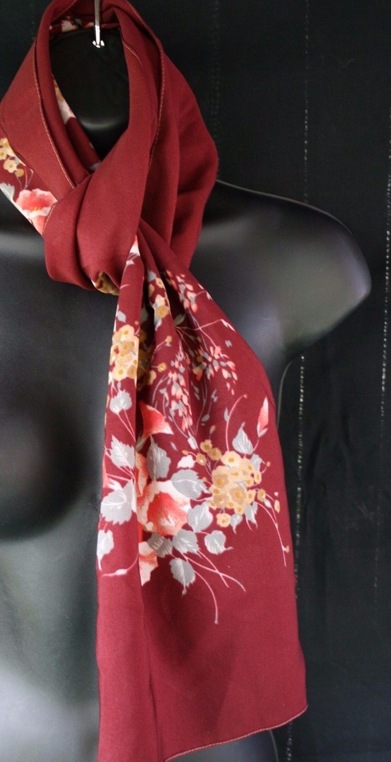 Vintage Boselli Italy Crepe Burgundy Floral Rectangular 11"x62" Scarf ...