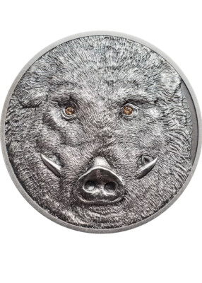 2018 500 Togrog Mongolian -WILD BOAR 1oz 999 Silver Coin - Custom Box ...