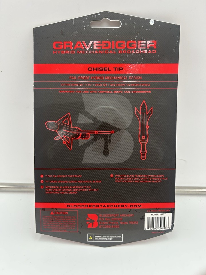BloodSport Grave Digger Chisel Tip 100 gr Hybrid Mechanical Broadhead ...