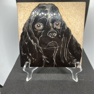 Cocker Spaniel Dog, Solid Black - Hand Painted Tile by Pumpkin Tile - 6 ...