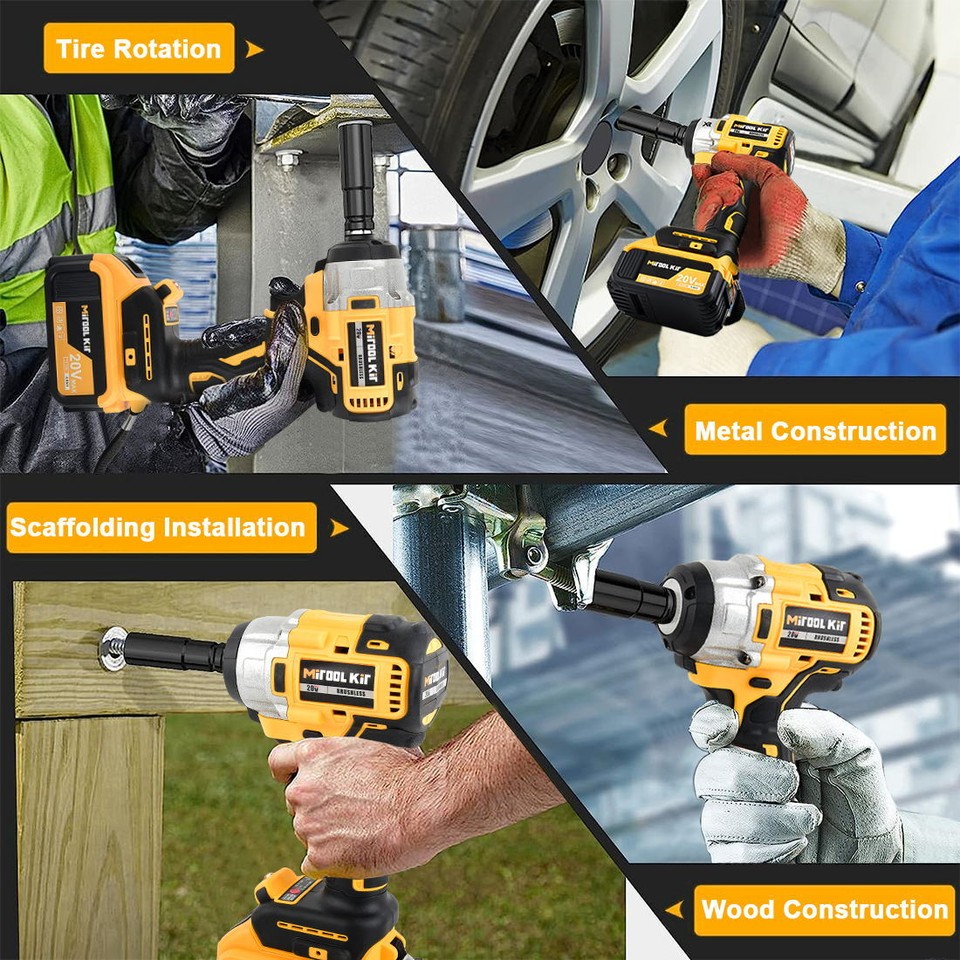 Cordless Electric Impact Wrench Gun 1/2'' High Power Driver with Li-ion ...