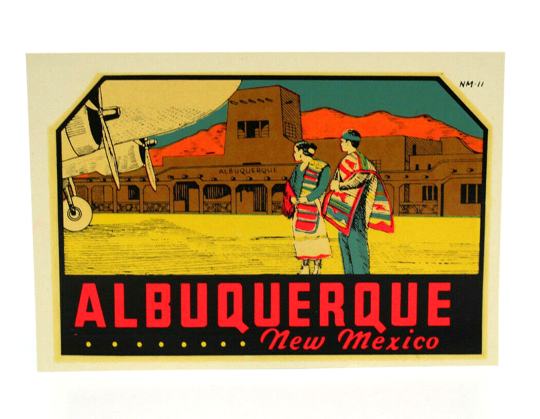 VINTAGE TRAVEL DECAL NEW MEXICO ALBUQUERQUE PUEBLO NATIVE AMERICAN ART ...
