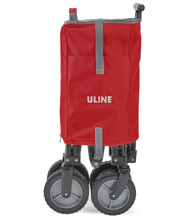 Uline Utility Wagon Quad Folding Rolling Lightweight Red Rubber Wheels ...