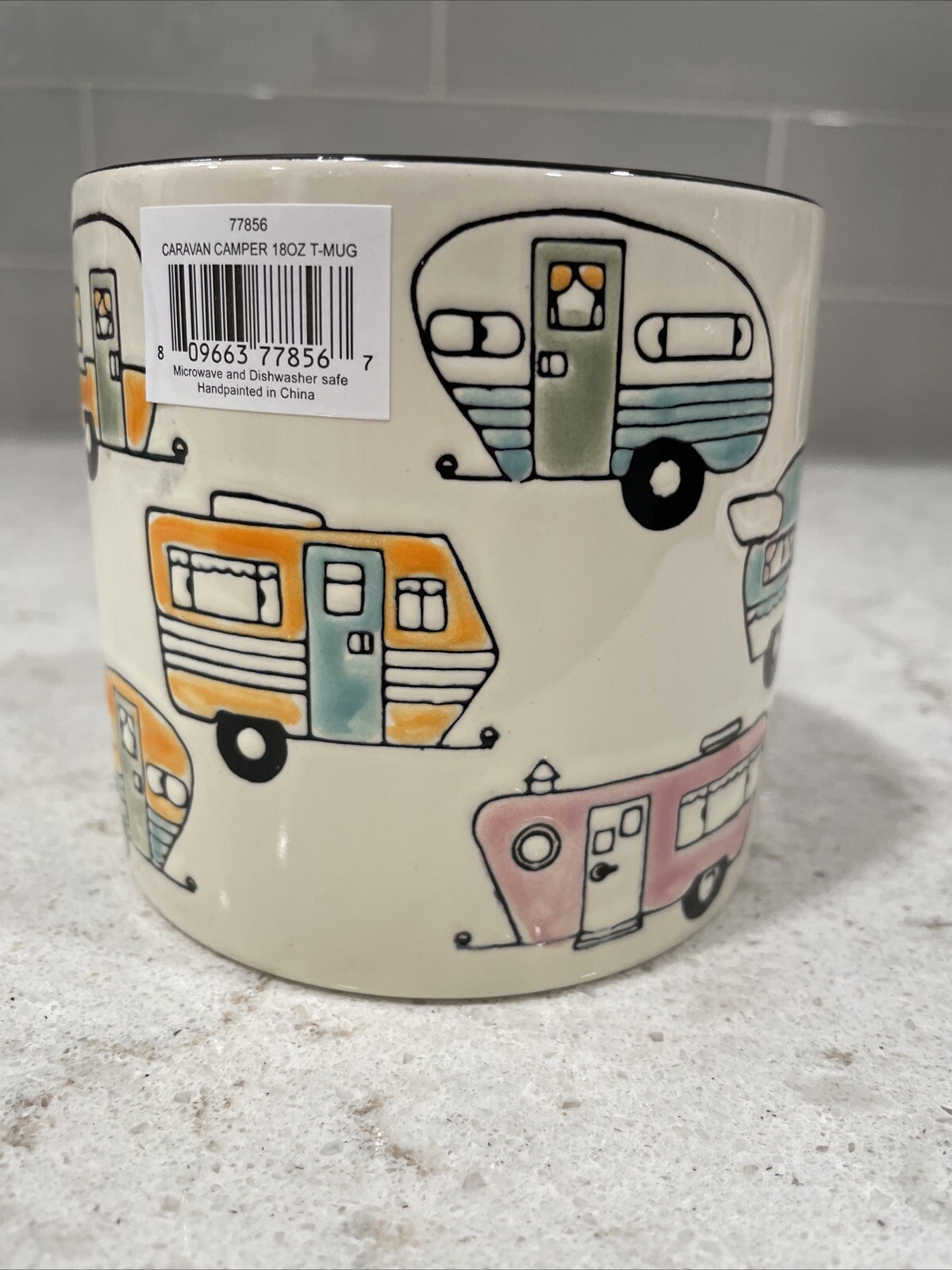 CARAVAN CAMPER 18oz T Mug RV Trailer Motor Home Retro Embossed Daisy ...