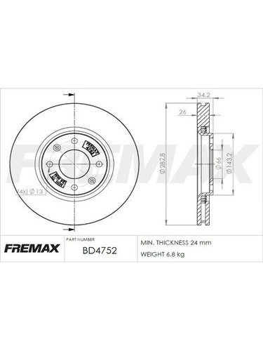 Fremax Brake Disc Front Pair fits Peugeot 307 2.0 3B CC 16V (BD-4752 ...